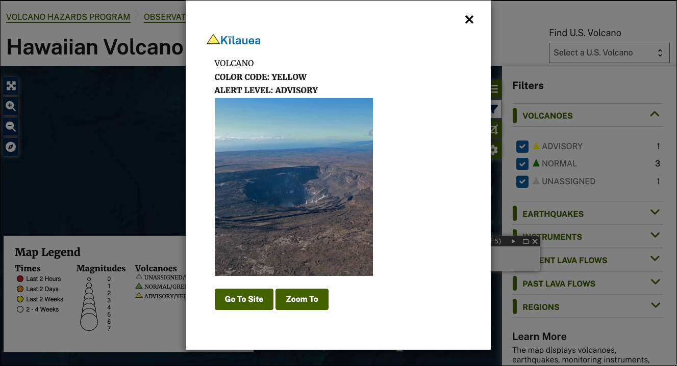 Volcano monitoring map with volcano information | U.S. Geological Survey