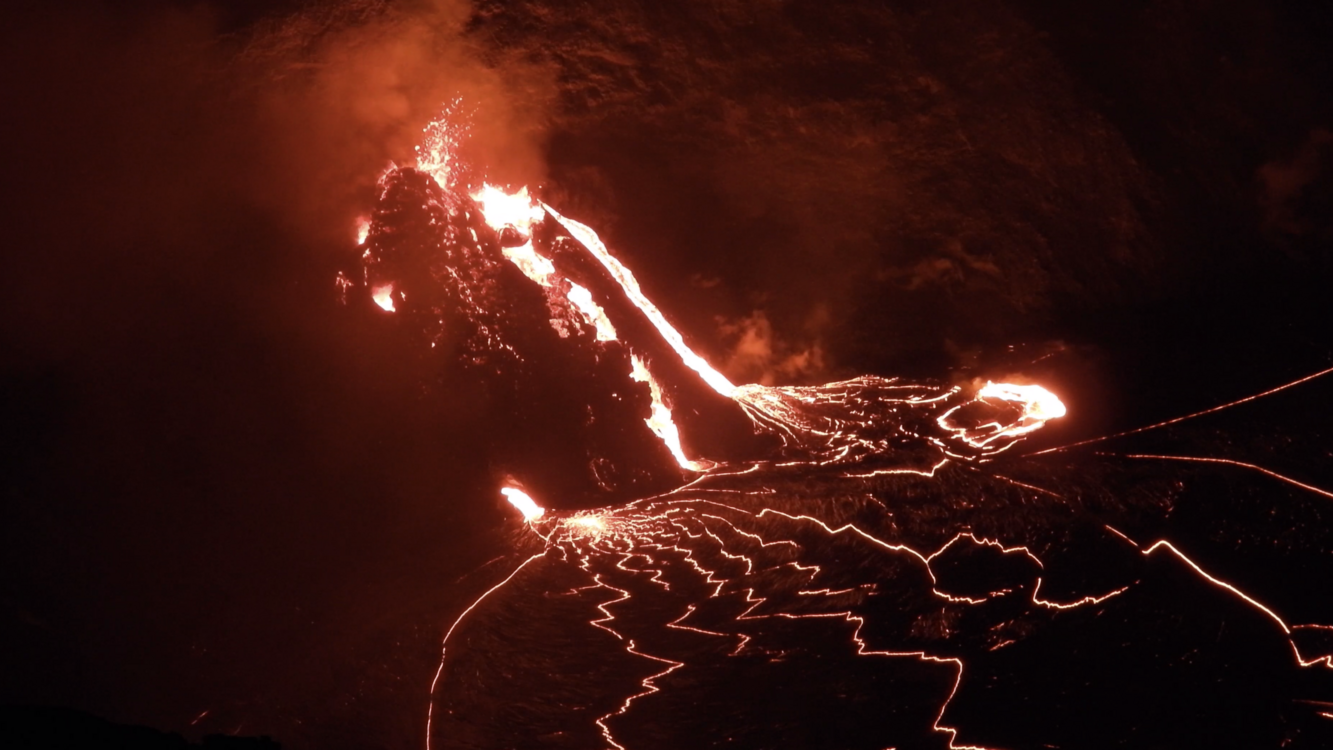 volcano explosion at night